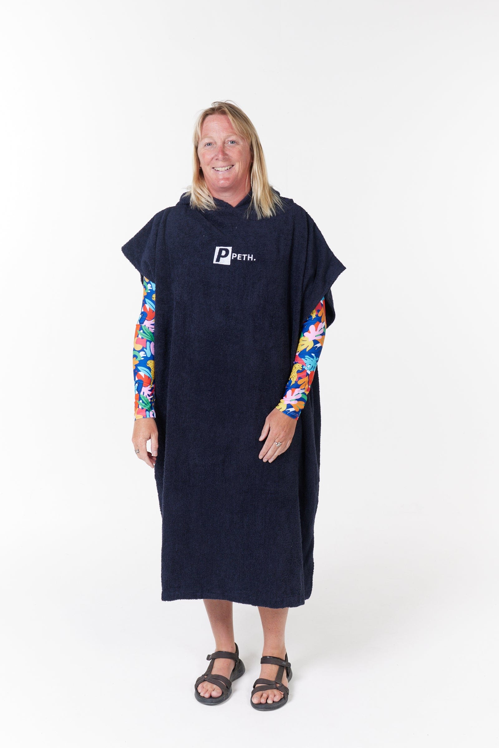 Navy Blue Adult Poncho Towel Changing Robe - Swim & Surf Robe Ponchos ...